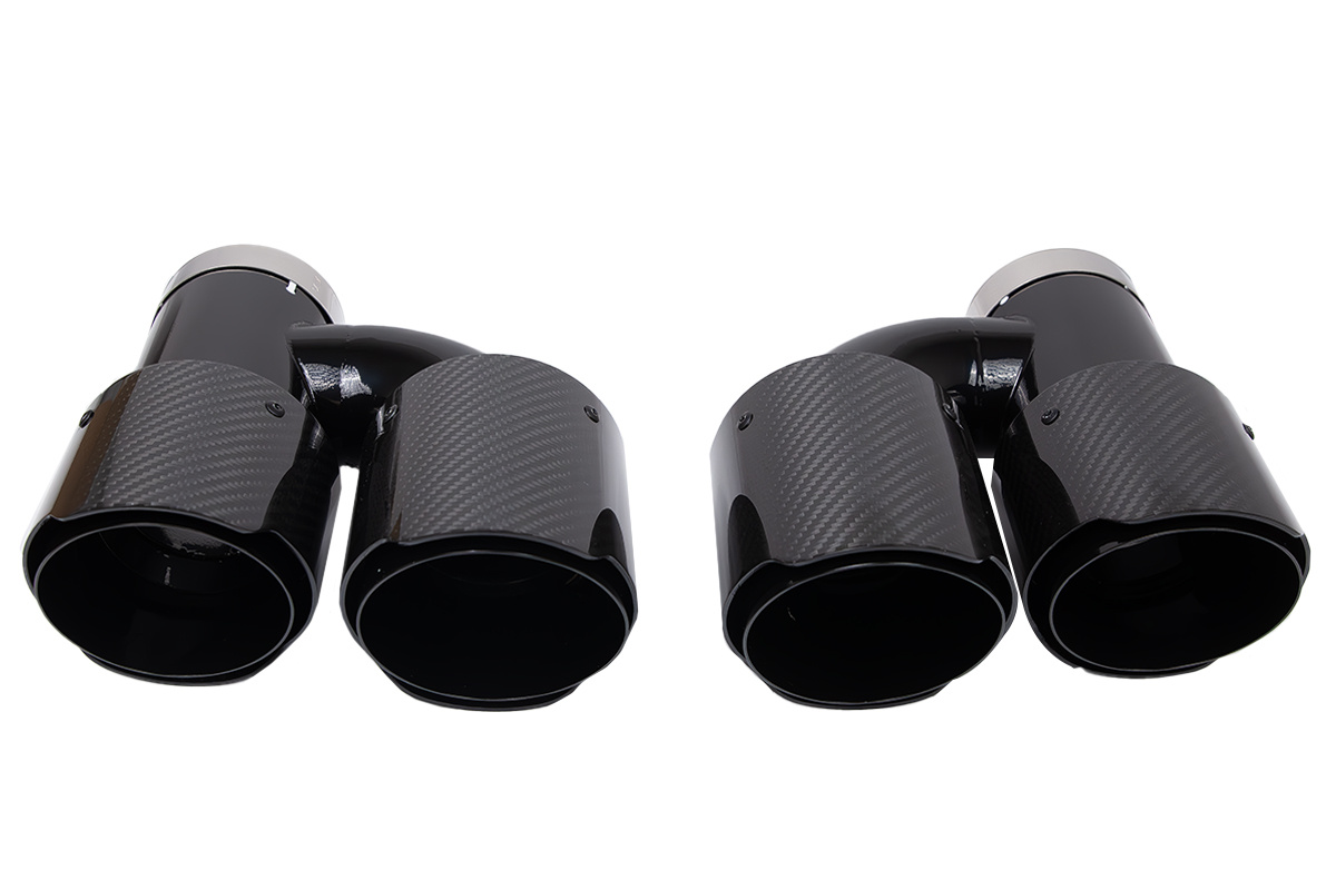 Exhaust Tip 101mmx2 enter 76mm Carbon Gloss Set | Exhaust System \ End pipes \ Mtuning | MTuning.pl